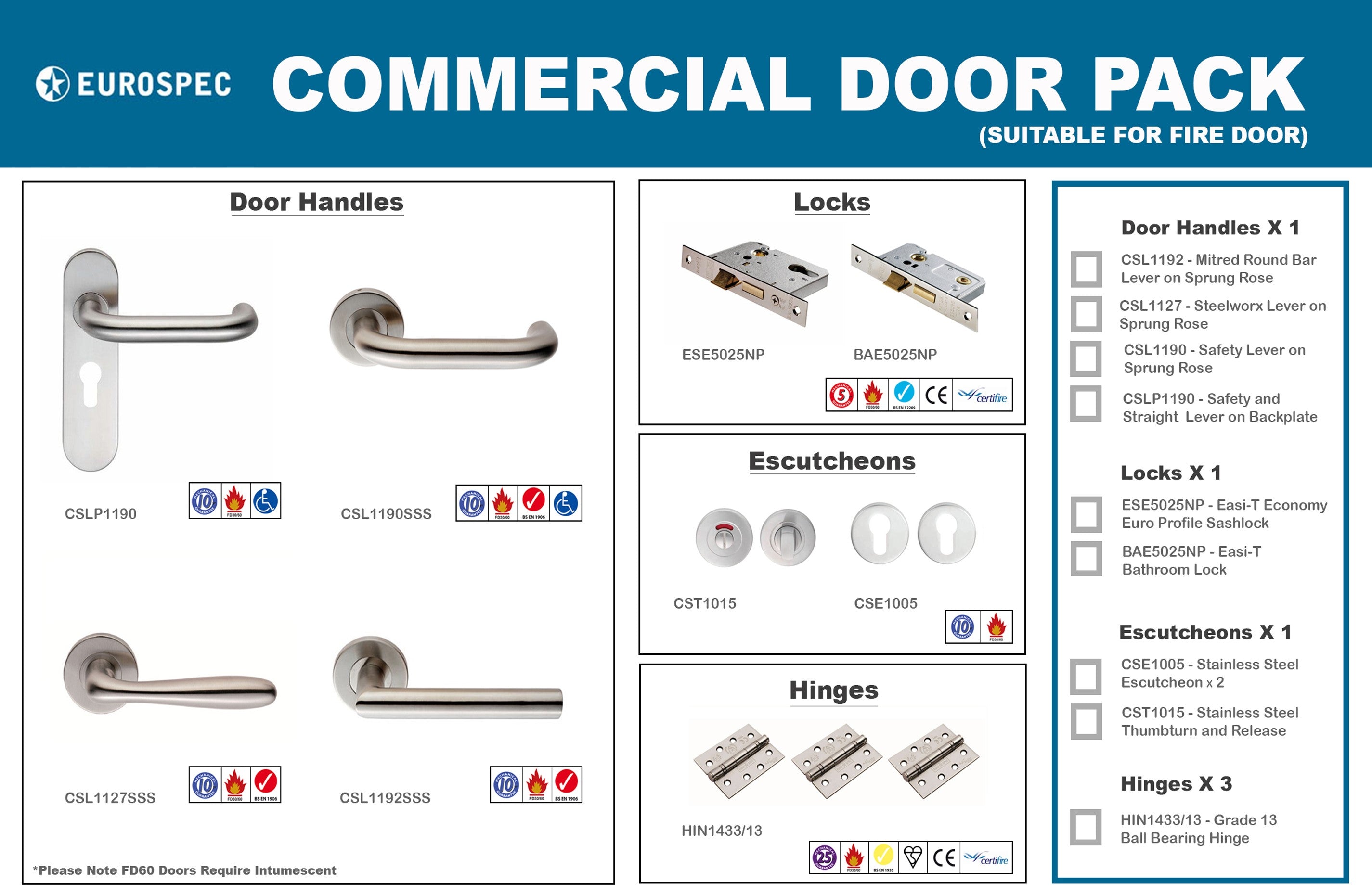 Eurospec Commercial Door Packs (Hinges,Locks, Handles And Accessories ...
